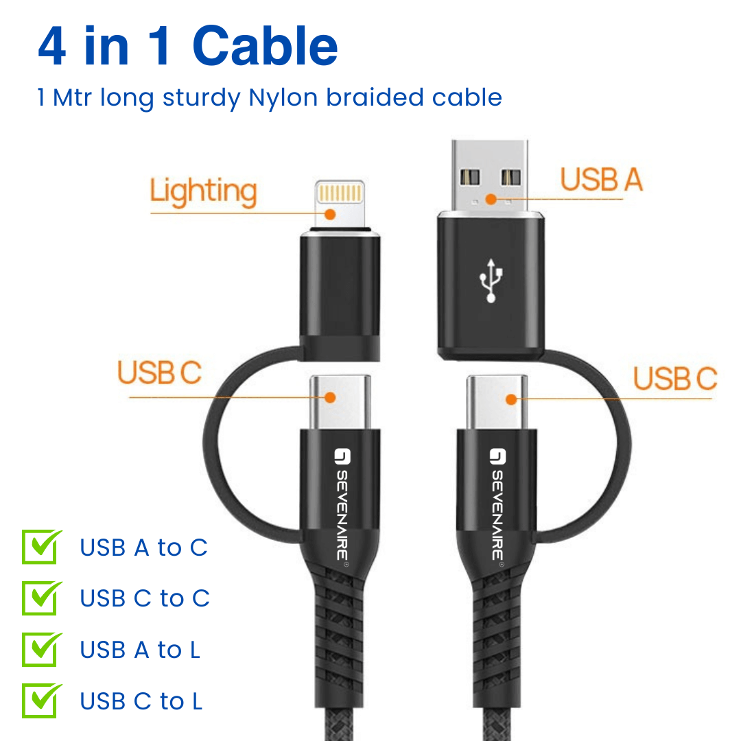 4-in-1 Lightning To Type C, Type C to C, Type C, Lightning Cable ...